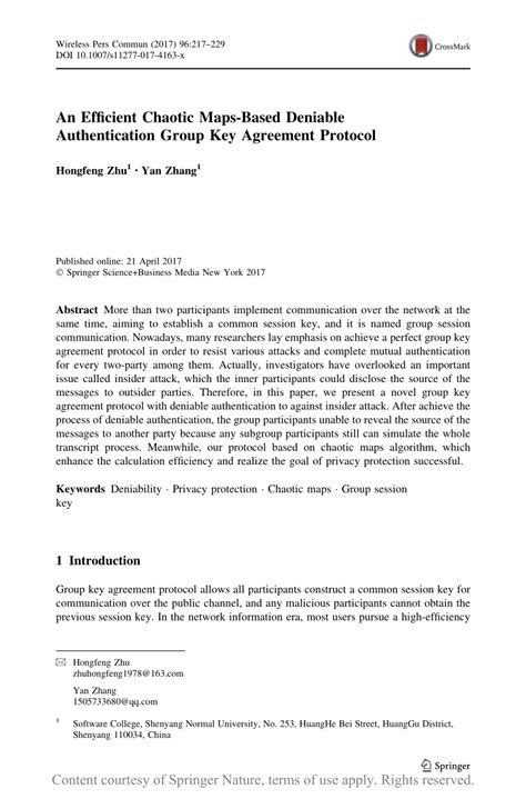 An Efficient Chaotic Maps Based Deniable Authentication Group Key Agreement Protocol Request Pdf