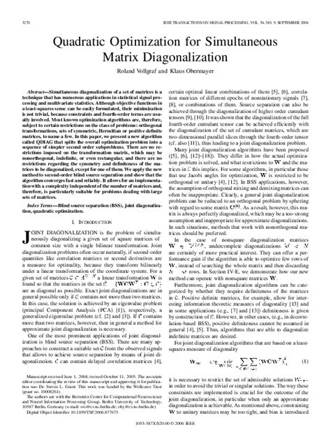 Pdf Quadratic Optimization For Simultaneous Matrix Diagonalization R Vollgraf