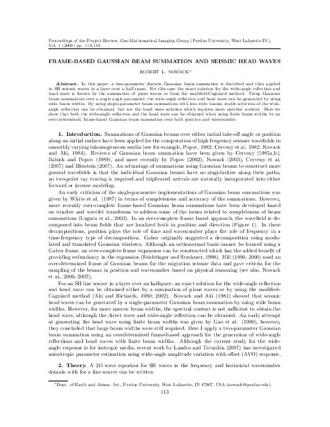 Pdf Frame Based Gaussian Beam Summation And Seismic Head Waves