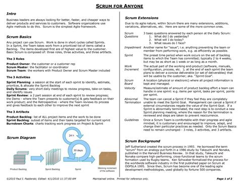 Scrum For Anyone A 2 Page Introduction Including An Example Of