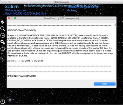 Using The Spice Error Log Spice Enhanced Cosmographia Users Guide