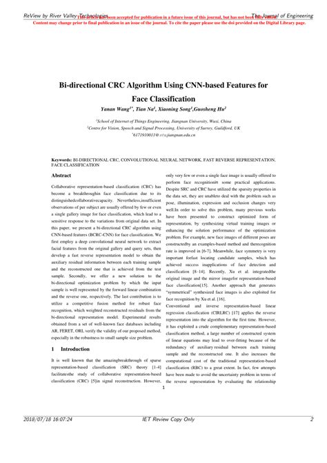 Pdf Bi Directional Crc Algorithm Using Cnn Based Features For Face