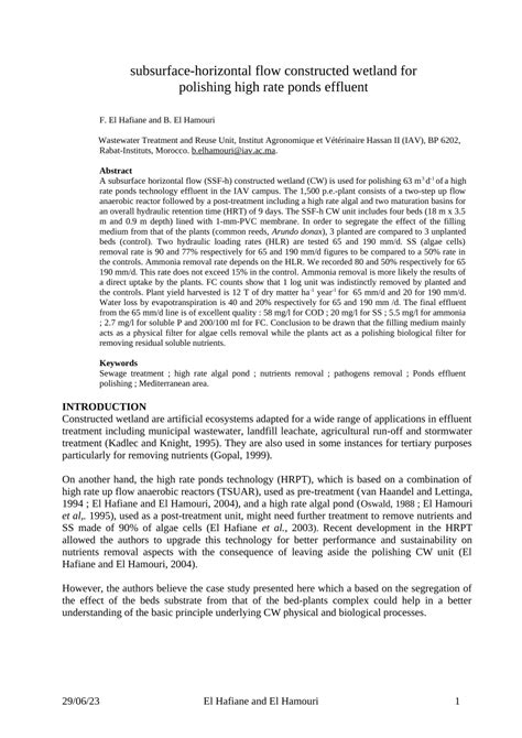 Pdf Subsurface Horizontal Flow Constructed Wetland For Polishing High Rate Pond Effluent