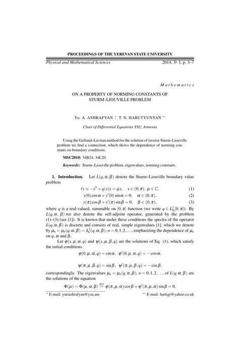 Pdf On A Property Of Norming Constants Of Sturmliouville Problem