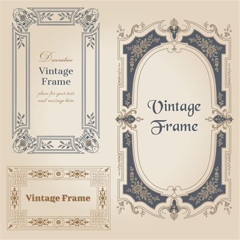 장식 빈티지 프레임 오래 된 빅토리아 스타일 세트 프리미엄 벡터