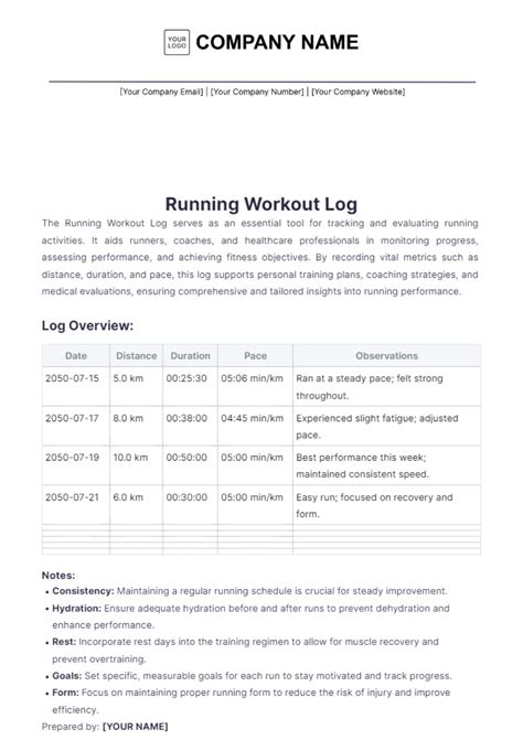 Free Running Workout Log Template To Edit Online