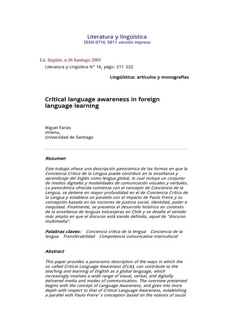 Pdf Critical Language Awareness In Foreign Language Learning