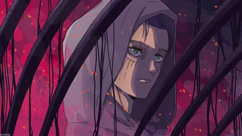 Eren Yeager Pink Glow Background Hd Attack On Titan Wallpapers Hd