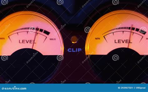Two Analog Round Indicators Of Audio Signal Level With Yellow Backlight Stock Video Video Of