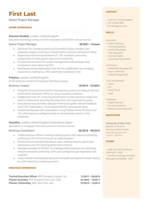 22 Project Manager Cv Examples For 2025 Resume Worded