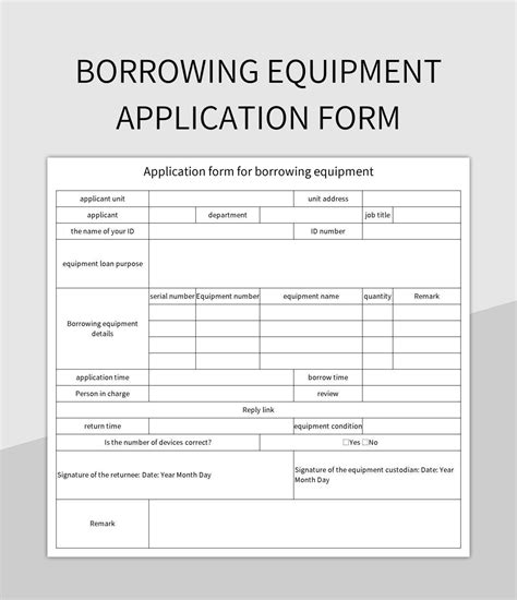 Borrowing Equipment Application Form Free Download