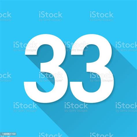 33 Number Thirtythree Icon On Blue Background Flat Design With Long