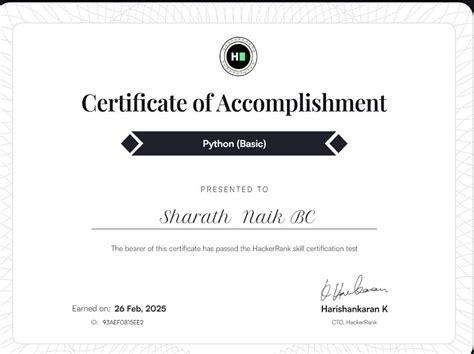 Python Python Hackerrank Pythoncertification Pythonprogramming Sharath Naik Bc