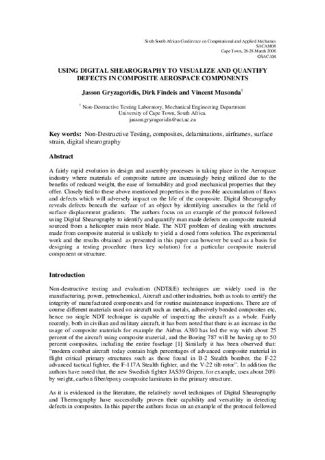 Pdf Using Digital Shearography To Visualize And Quantify Defects In Composite Aerospace Components
