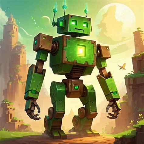 Minecraft Inspired Environment With Vibrant Vegetation The Golem Is