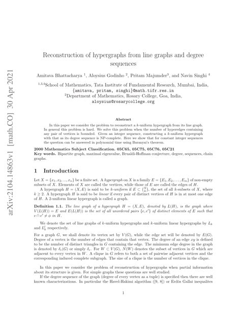 Pdf Reconstruction Of Hypergraphs From Line Graphs And Degree Sequences