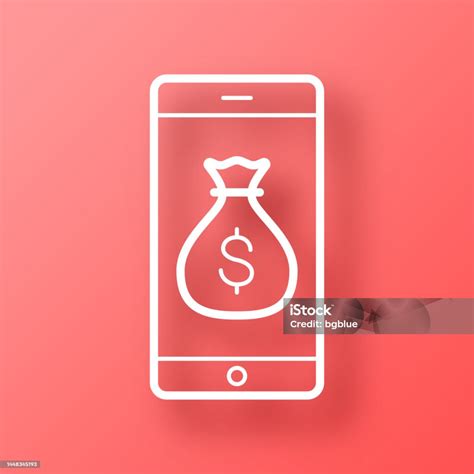 돈 가방과 스마트 폰 그림자가 있는 빨간색 배경의 아이콘 3차원 형태에 대한 스톡 벡터 아트 및 기타 이미지 3차원 형태 가방 개념 Istock