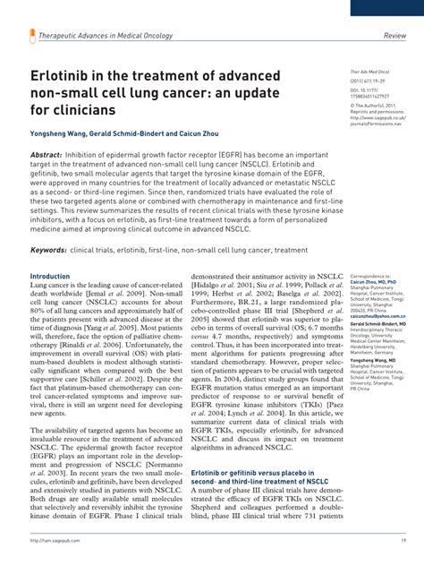 Pdf Erlotinib In The Treatment Of Advanced Non Small Cell Lung Cancer An Update For Clinicians