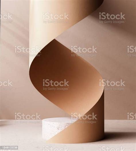 빛과 그림자 베이지 색 3d 렌더링 배경 제품 디스플레이 개체 배치 모형 제품 프리젠 테이션을위한 빈 장소와 미니멀 한 기하학적 간단한 모양 라운드 연단과 종이 도시를