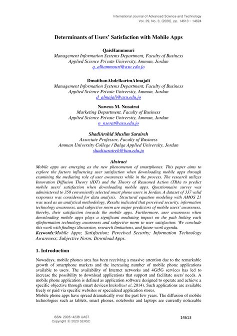 Pdf Determinants Of Users Satisfaction With Mobile Apps