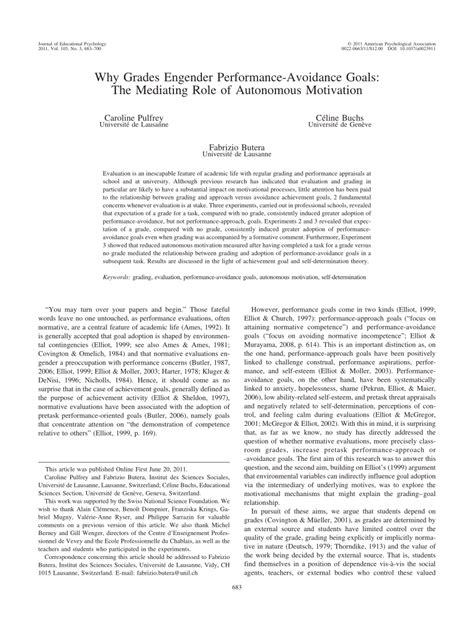 Pdf Why Grades Engender Performance Avoidance Goals The Mediating
