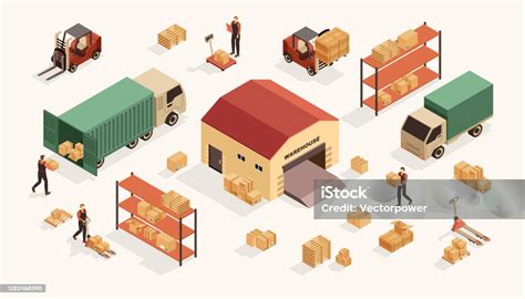 등극 창고 벡터 일러스트 세트 창고에서 일하는 3d 사람들 트럭에 작업자 캐릭터 로딩 박스 물류 서비스 개념에 대한 스톡 벡터 아트 및 기타 이미지 Istock
