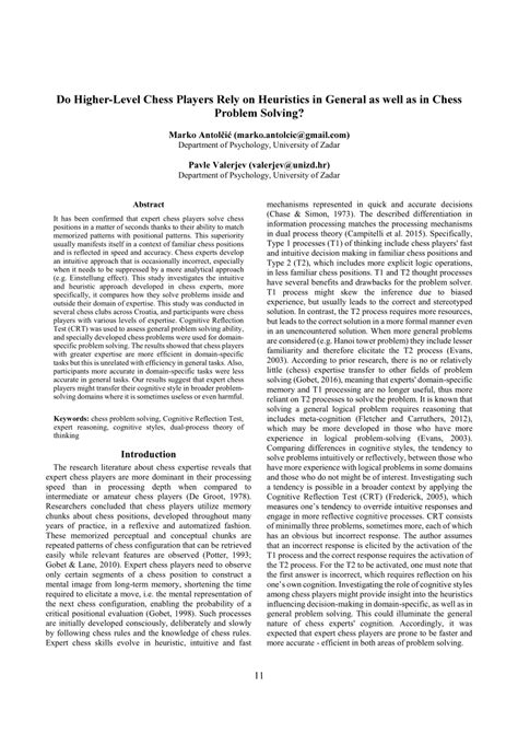 Pdf Do Higher Level Chess Players Rely On Heuristics In General As