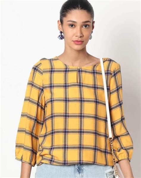 Buy Checked Round Neck Top Online At Best Prices In India Jiomart