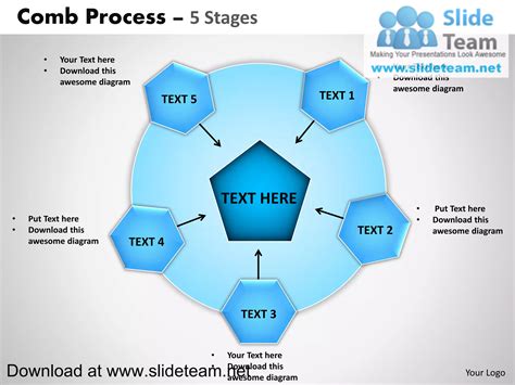 Interconnected Hexagonal Comb Pointing Inwards Process 5 Stages Powerpoint Diagrams And
