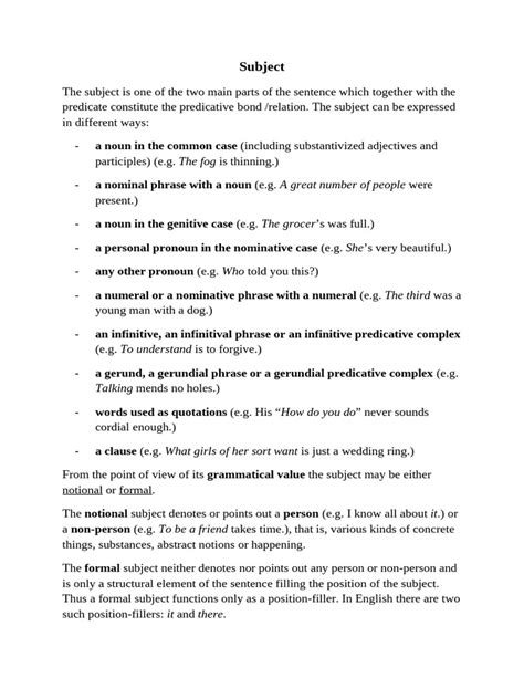 Subject Pdf Subject Grammar Sentence Linguistics
