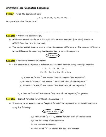 Arithmetic And Geometric Sequences Lesson Tpt