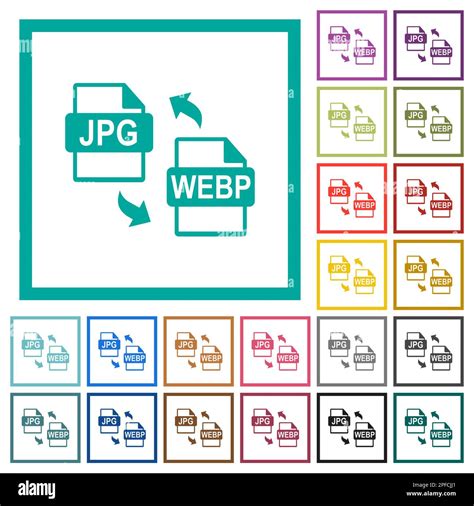 webp file conversion flat color icons with quadrant frames on white