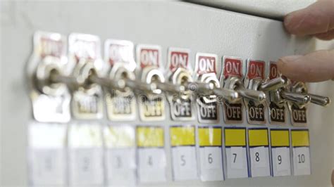 Close Up Of Fuse Switch Panel Action Manual Panel With Toggle Switches On Factory Fuse Stock