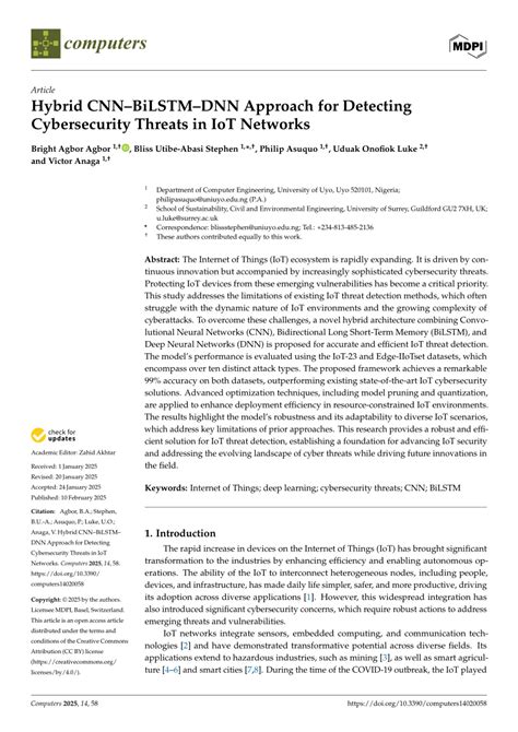 Pdf Hybrid Cnn Bilstm Dnn Approach For Detecting Cybersecurity Threats In Iot Networks