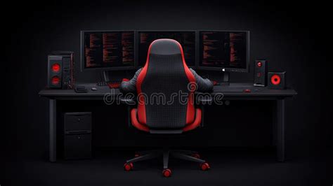 Gaming Setup With Three Monitors Ergonomic Chair And Hightech Equipment