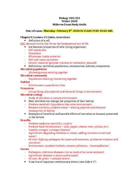 BIO Midterm Study Guide Biology Winter Midterm Exam Study Guide Date Of Exam