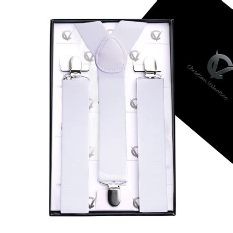 White Mens Large Braces Suspenders 35mm Y Style Nz Ties