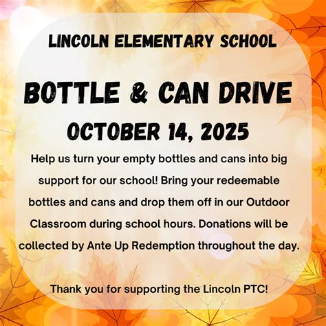 October Bottle Drive Lincoln Elementary School