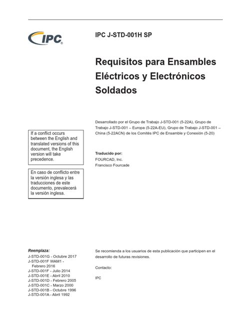 J Std 001h Spanish Toc Pdf Diseño Electronico Materiales