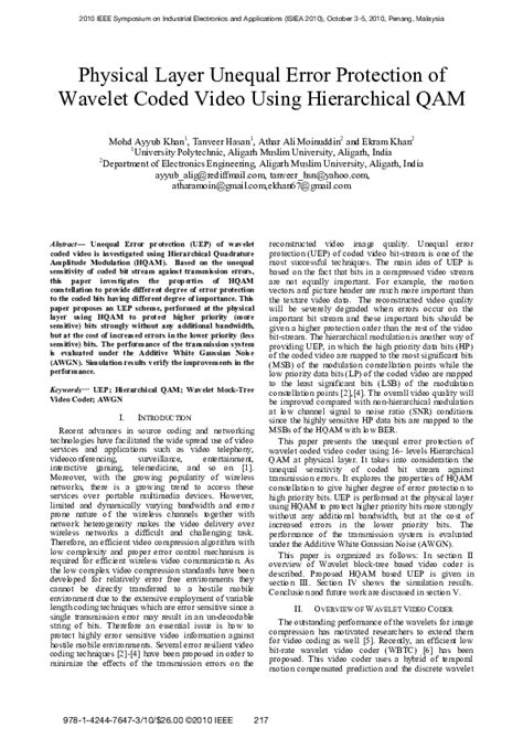 pdf physical layer unequal error protection of wavelet coded video