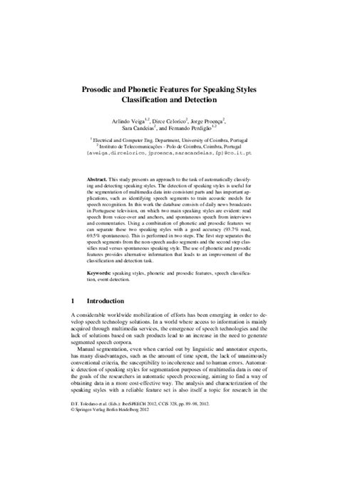 Pdf Prosodic And Phonetic Features For Speaking Styles Classification And Detection