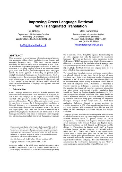 Pdf Improving Cross Language Retrieval With Triangulated Translation