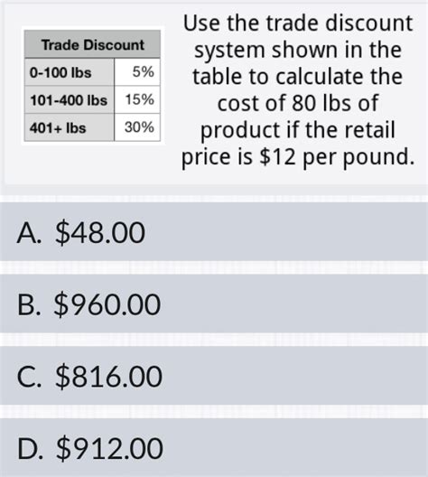Use The Trade Discount System Shown In The Table To Calculate The Cost Of 80 Lbs Of Produc Algebra