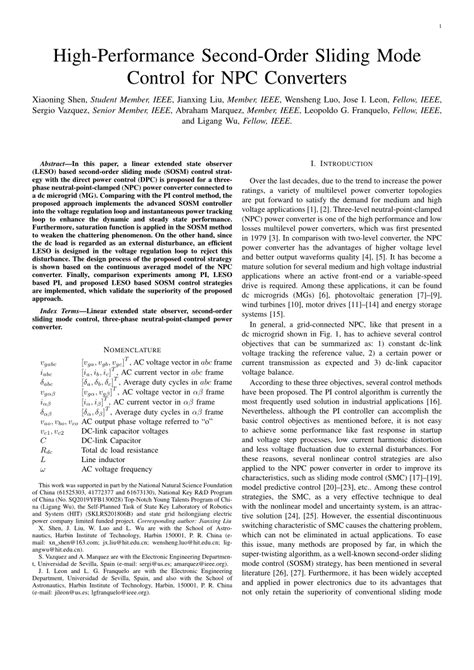 Pdf High Performance Second Order Sliding Mode Control For Npc Converters