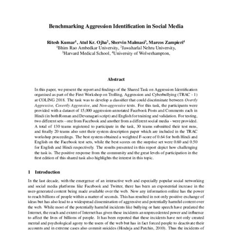 Benchmarking Aggression Identification In Social Media Acl Anthology