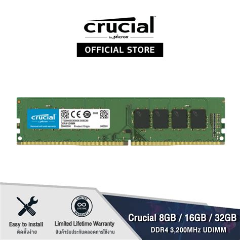 พรอมสง Crucial DDR4 3200MHz 1 2V Non ECC UDIMM 8GB 16GB 32GB Desktop Memory เเรมพซ
