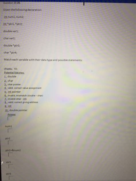 Solved Given The Following Declaration Match Each Variable Chegg