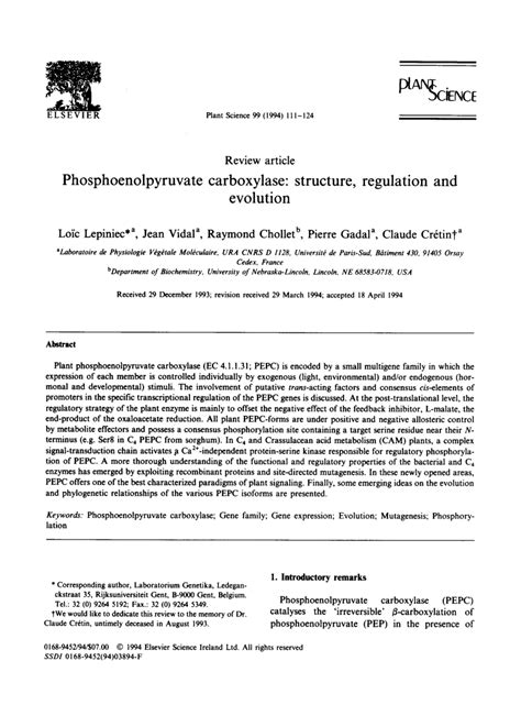 Pdf Phosphoenolpyruvate Carboxylase Structure Regulation And Evolution