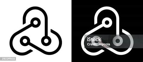 둥근 모서리와 원이 아이콘 또는 로고로 있는 삼각형입니다 흰색 배경에 검은색 모양과 검은색 면에 동일한 흰색 모양 3가지 개체에 대한 스톡 벡터 아트 및 기타 이미지