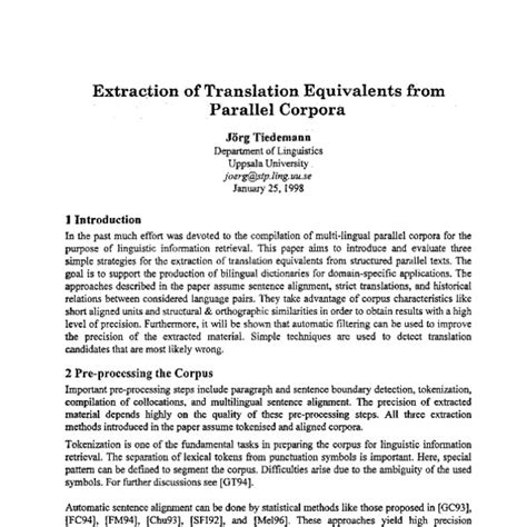 Extraction Of Translation Equivalents From Parallel Corpora Acl Anthology